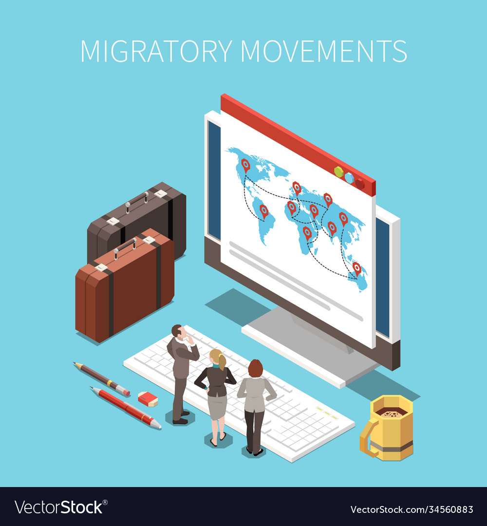Migration analytics isometric composition Vector Image