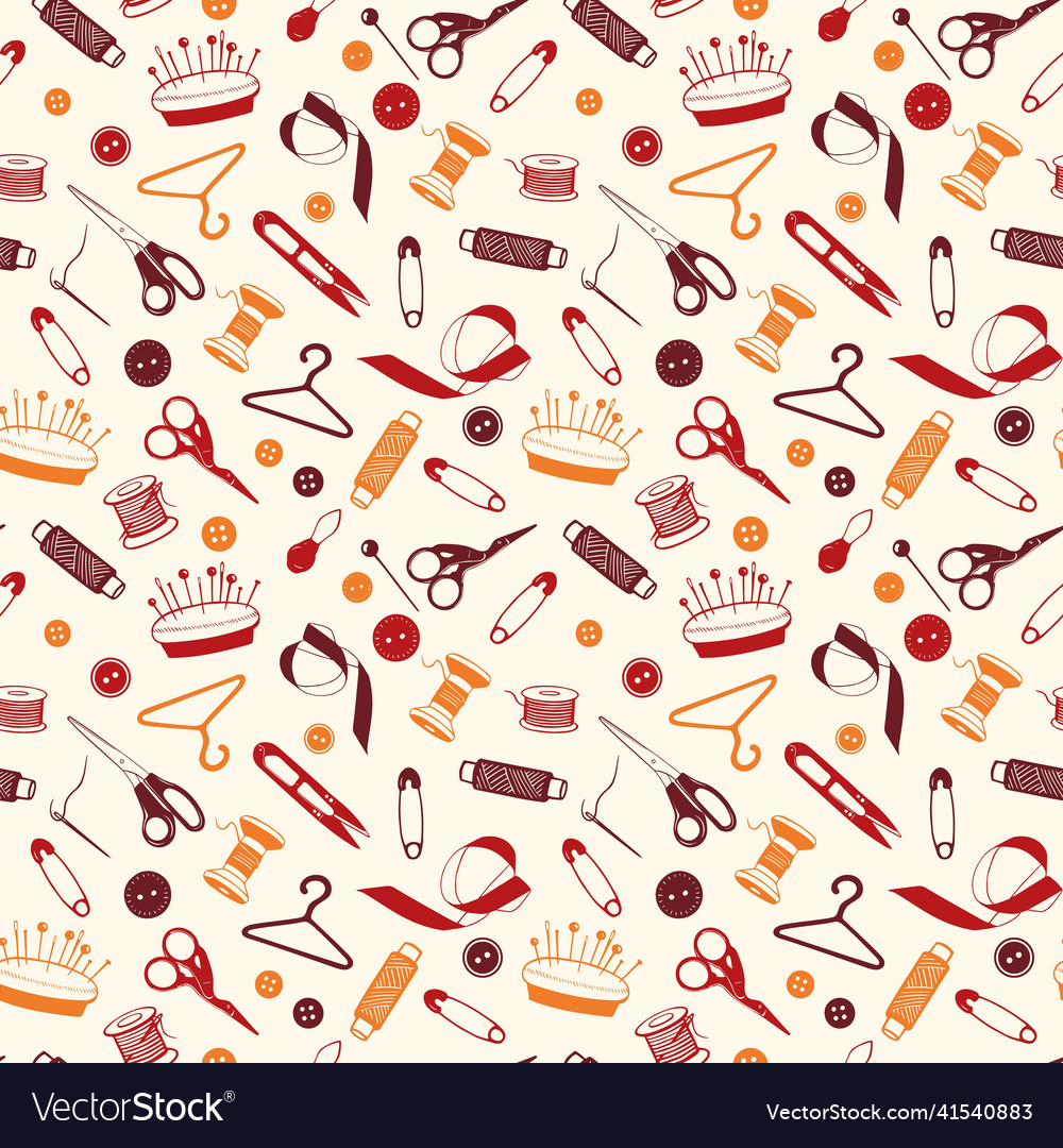 Sewing tools seamless pattern hand drawn elements Vector Image
