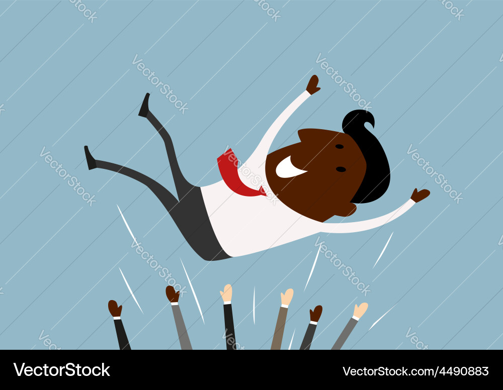 Successful businessman being throwing up in the Vector Image