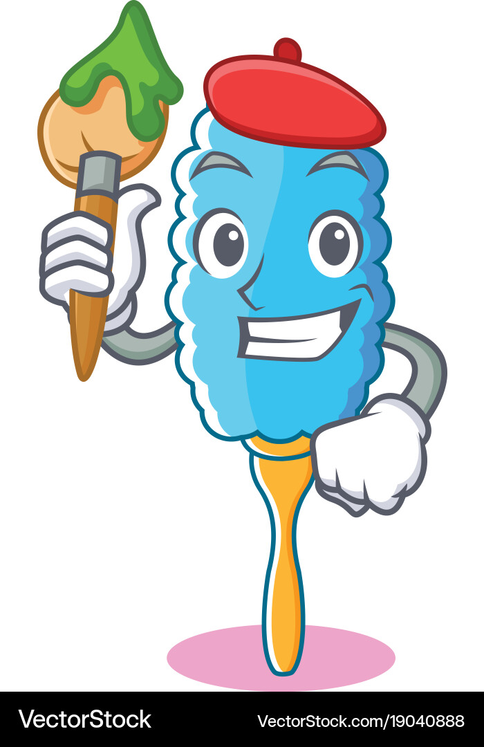 Artist feather duster character cartoon Royalty Free Vector