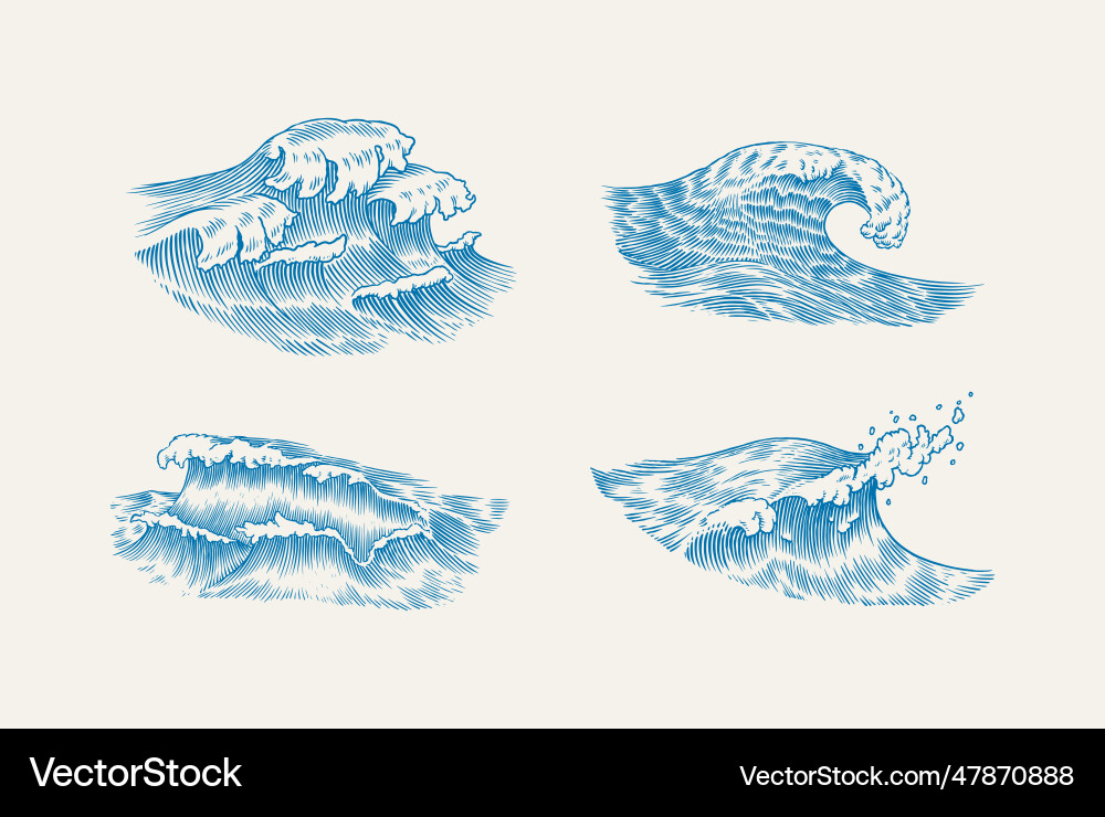 Atlantic tidal waves vintage old engraved hand Vector Image
