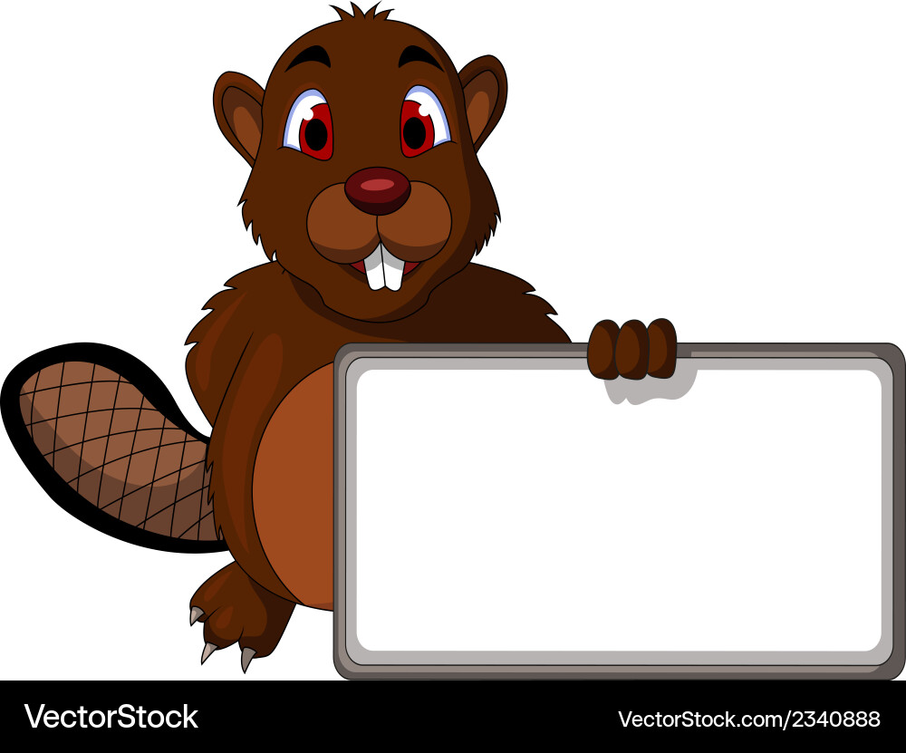 Beaver cartoon with blank sign Royalty Free Vector Image