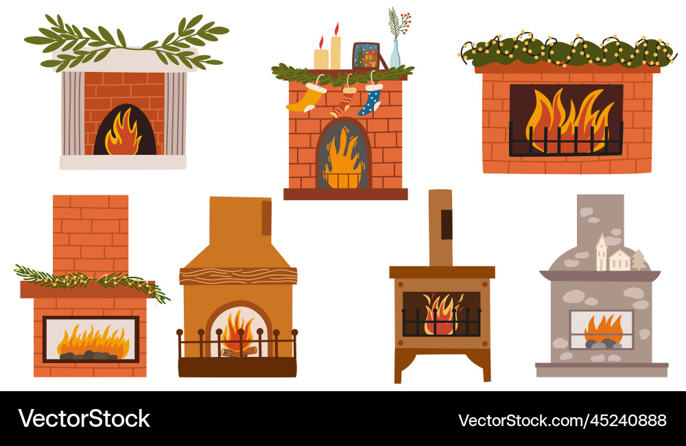 Christmas fireplace collection home fireplaces Vector Image