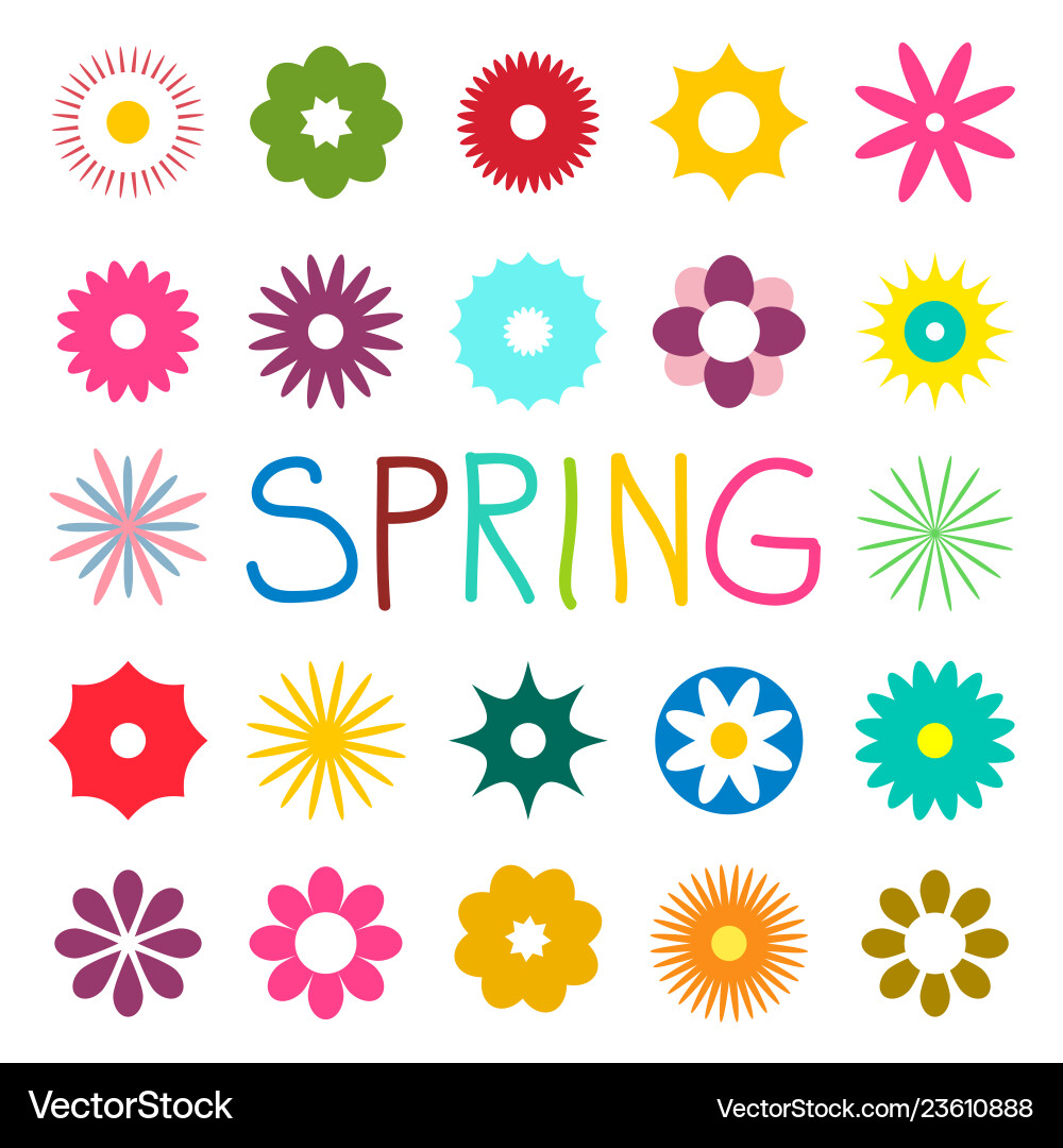 Colorful spring flat flowers isolated on white Vector Image