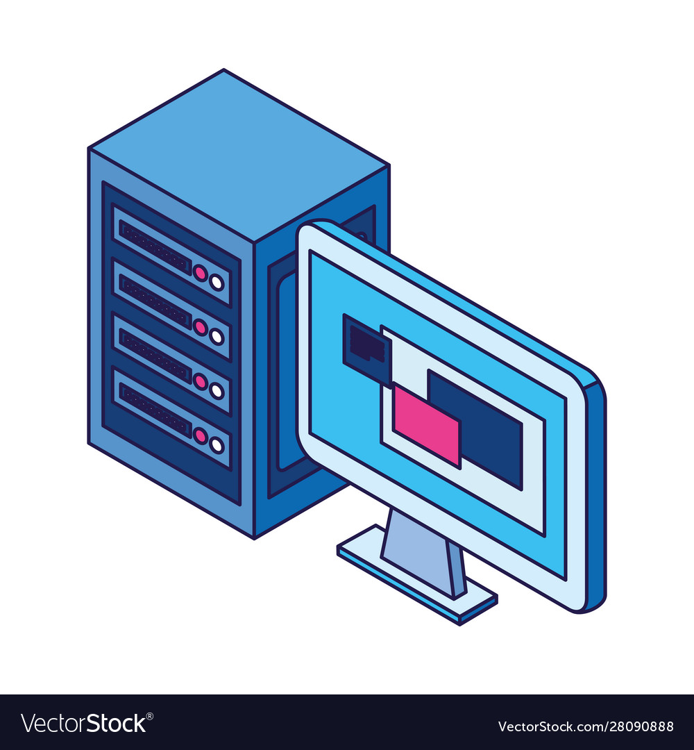 Computer and data server center icon Royalty Free Vector