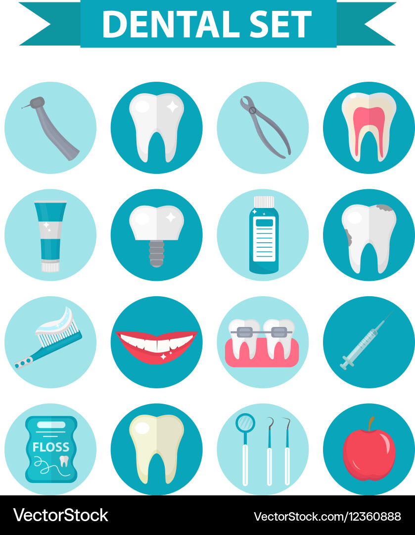 Dental icon set flat style Stomatology kit Vector Image