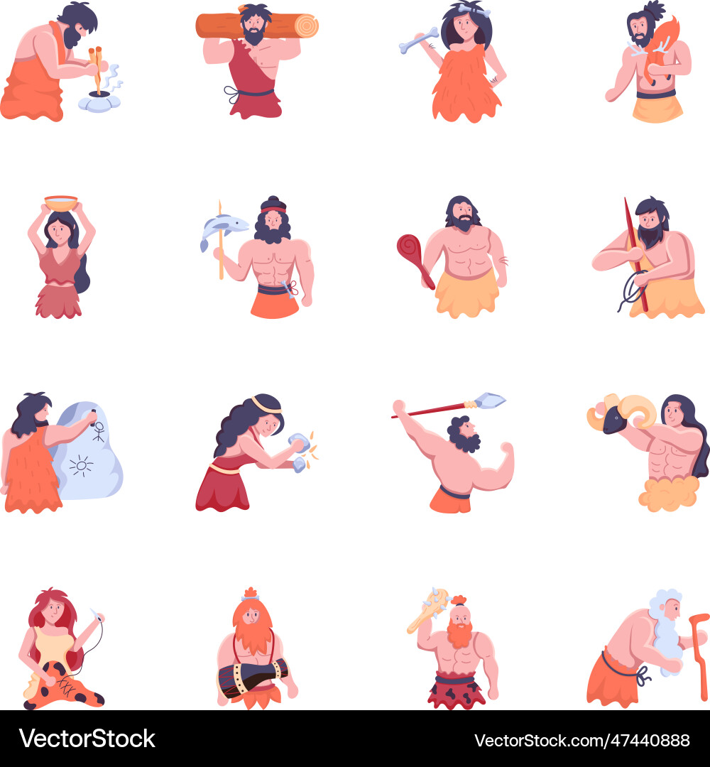 Pack of primitive persons flat icons Royalty Free Vector