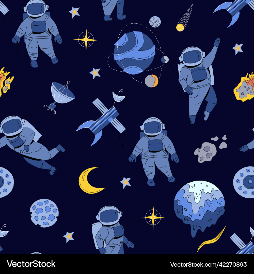 Abstract seamless pattern of an astronaut Vector Image