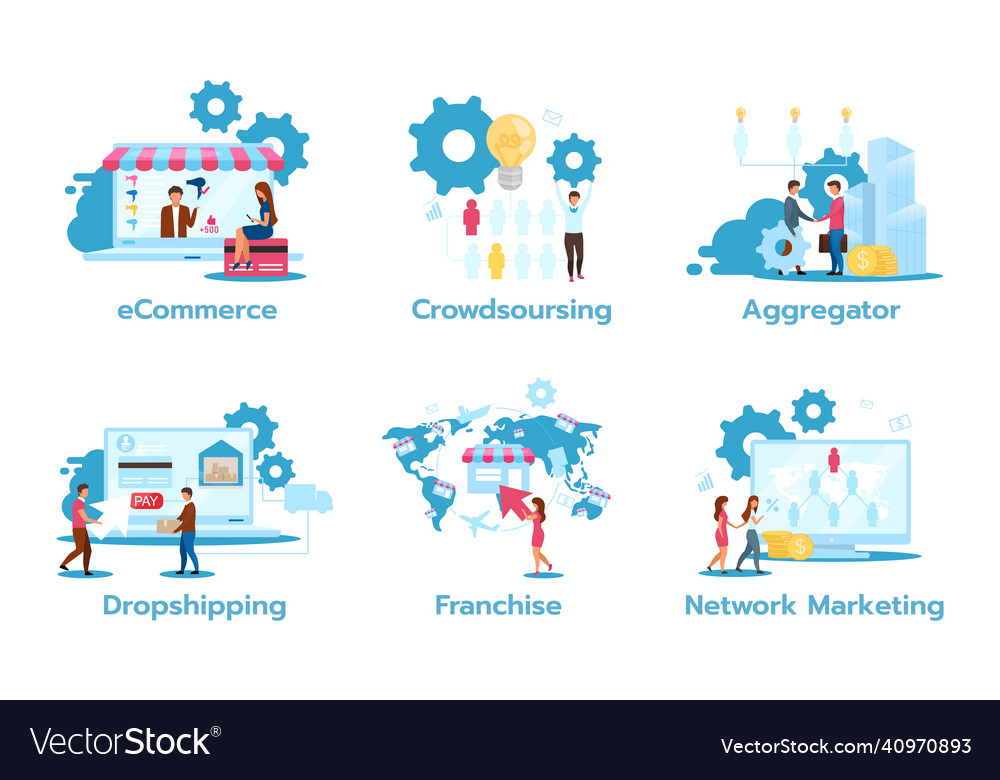 Business model flat set e-commerce crowdsourcing Vector Image