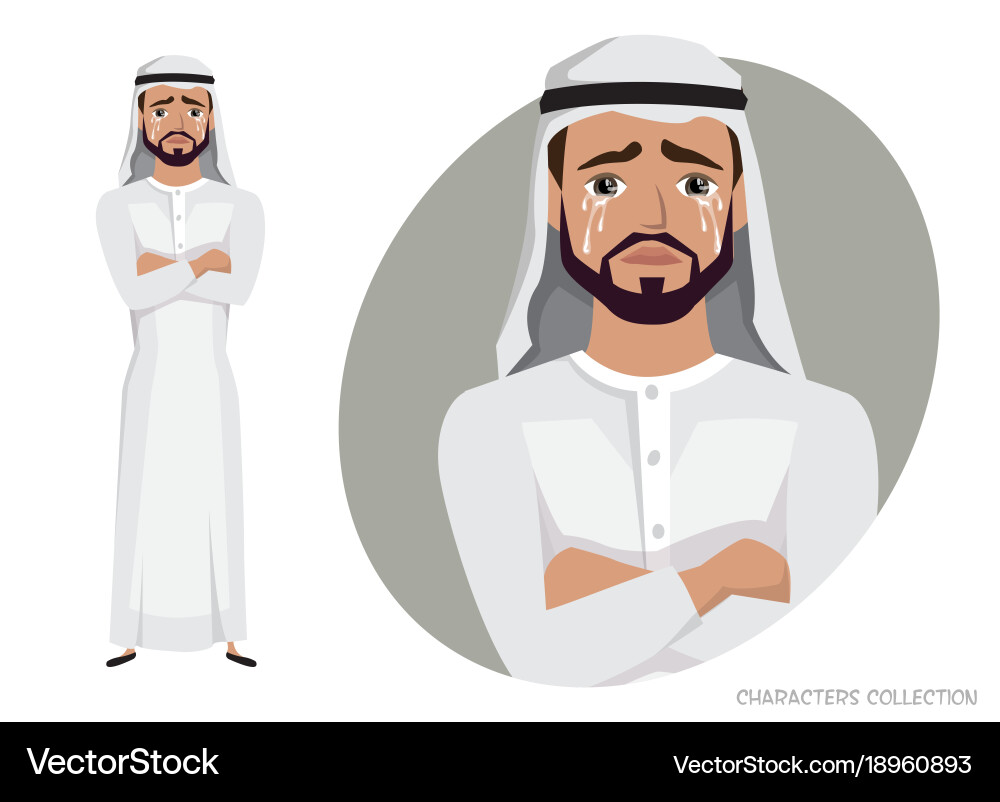 Crying arab man character negative emotion facial Vector Image