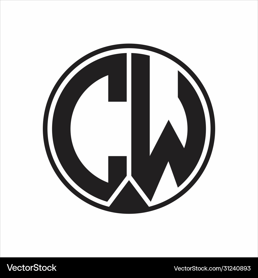 Cw logo monogram circle with piece ribbon style Vector Image