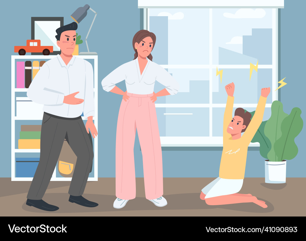 Family conflict flat color Royalty Free Vector Image