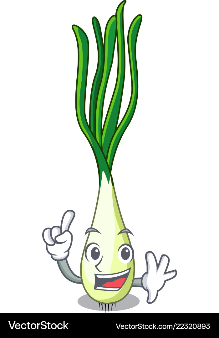 Finger fresh scallion isolated on the mascot Vector Image