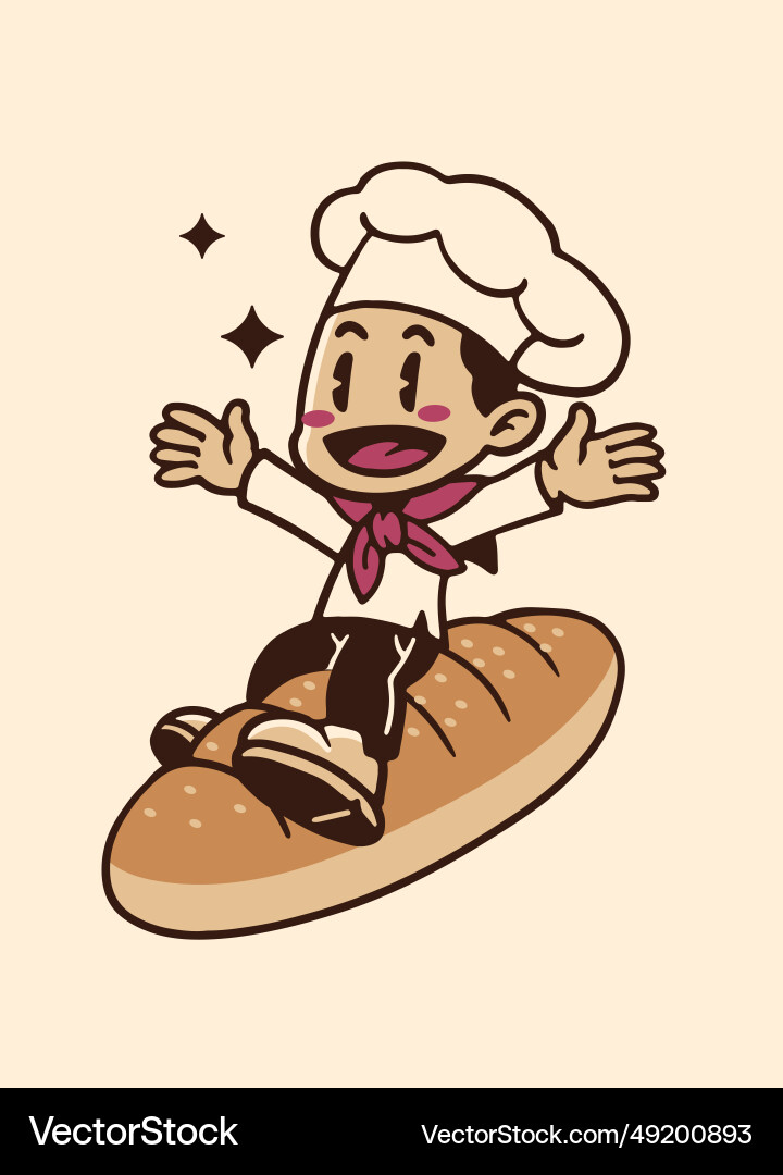 Happy baker flying with bread in vintage style Vector Image