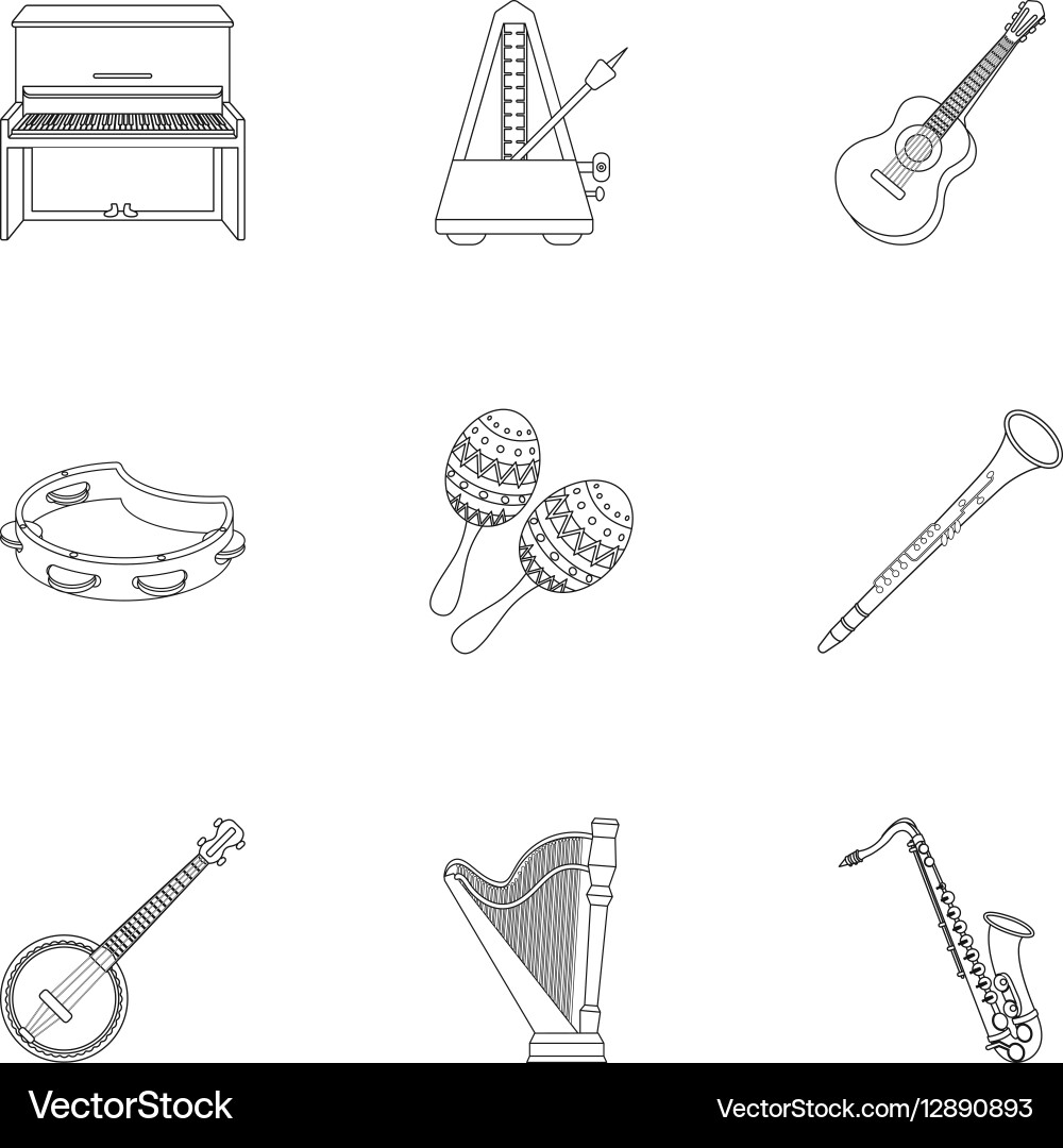 Musical instruments set icons in outline style Vector Image