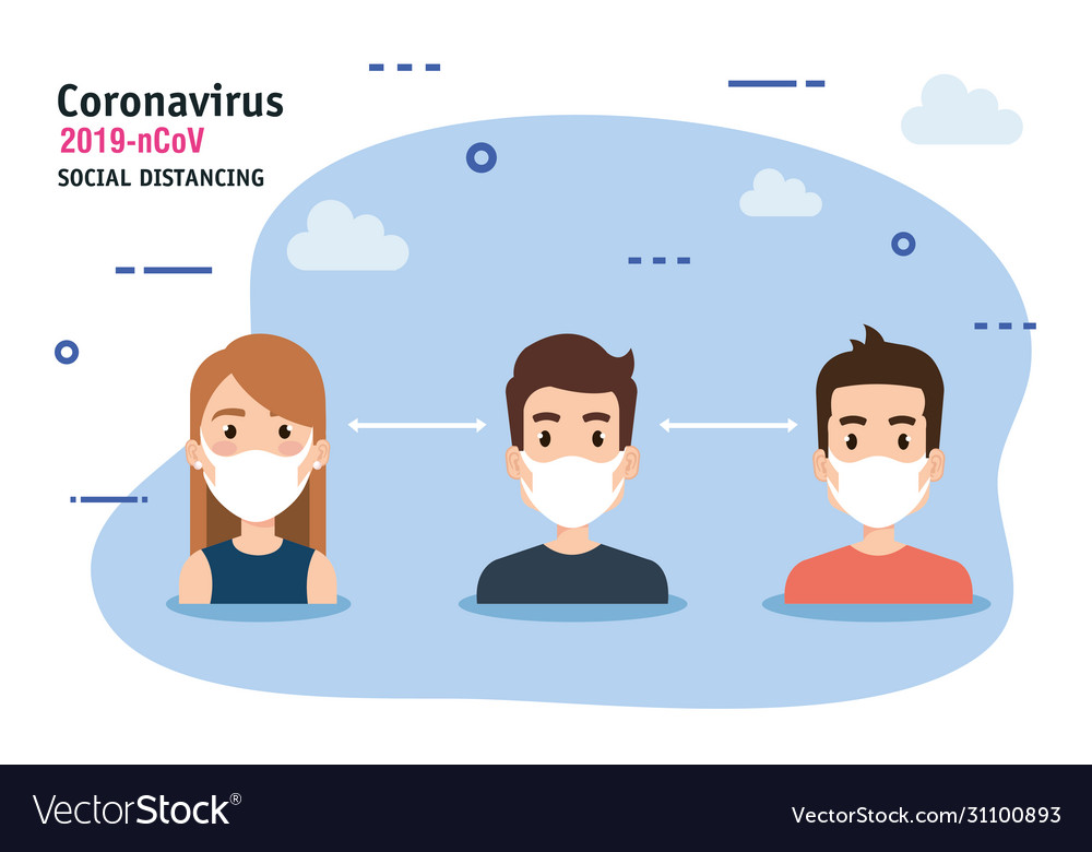 People using face mask and social distancing Vector Image