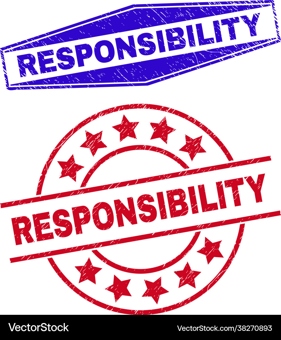 Responsibility grunge badges in circle and hexagon