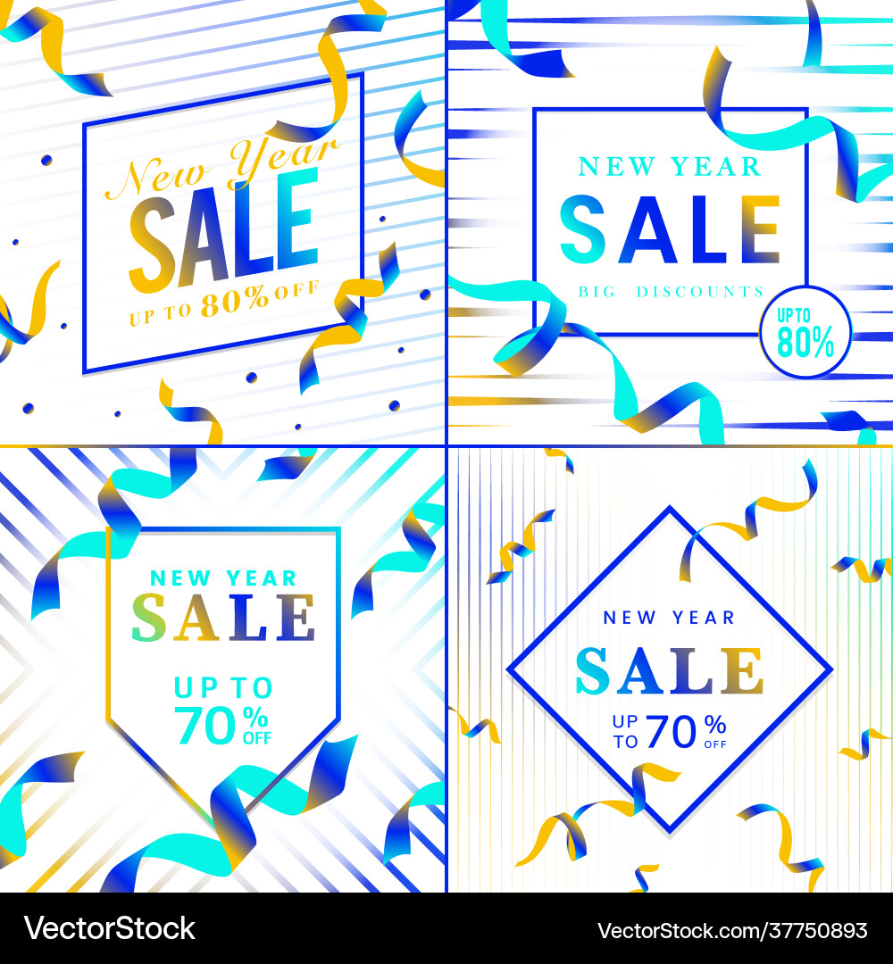Vibrant blue sale sign set Royalty Free Vector Image