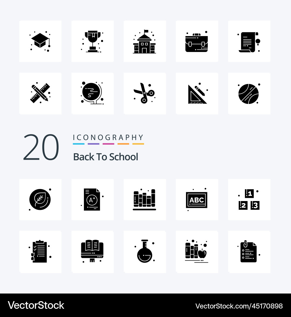 20 back to school solid glyph icon pack like Vector Image