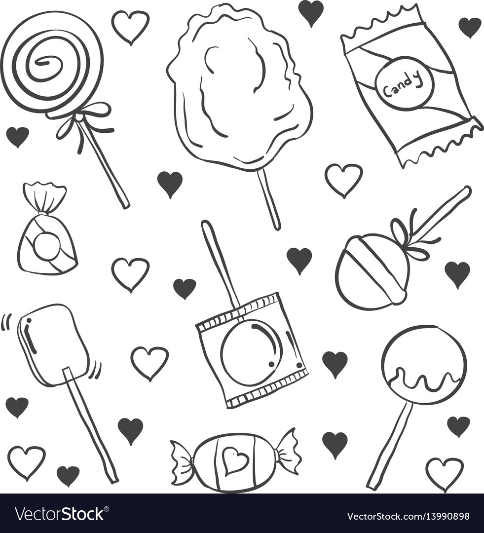 Candy various hand draw doodles Royalty Free Vector Image Candy various hand draw doodles Royalty Free Vector Image