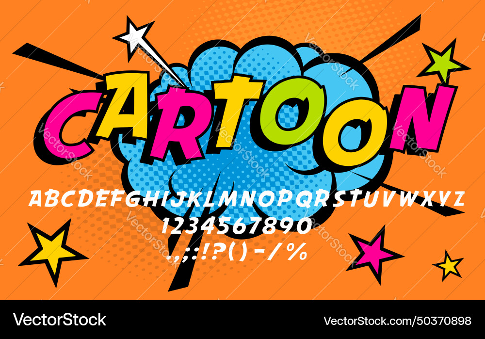 Cartoon retro comic font superhero type alphabet Vector Image