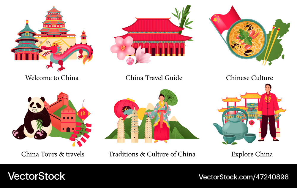 China flat set Royalty Free Vector Image - VectorStock