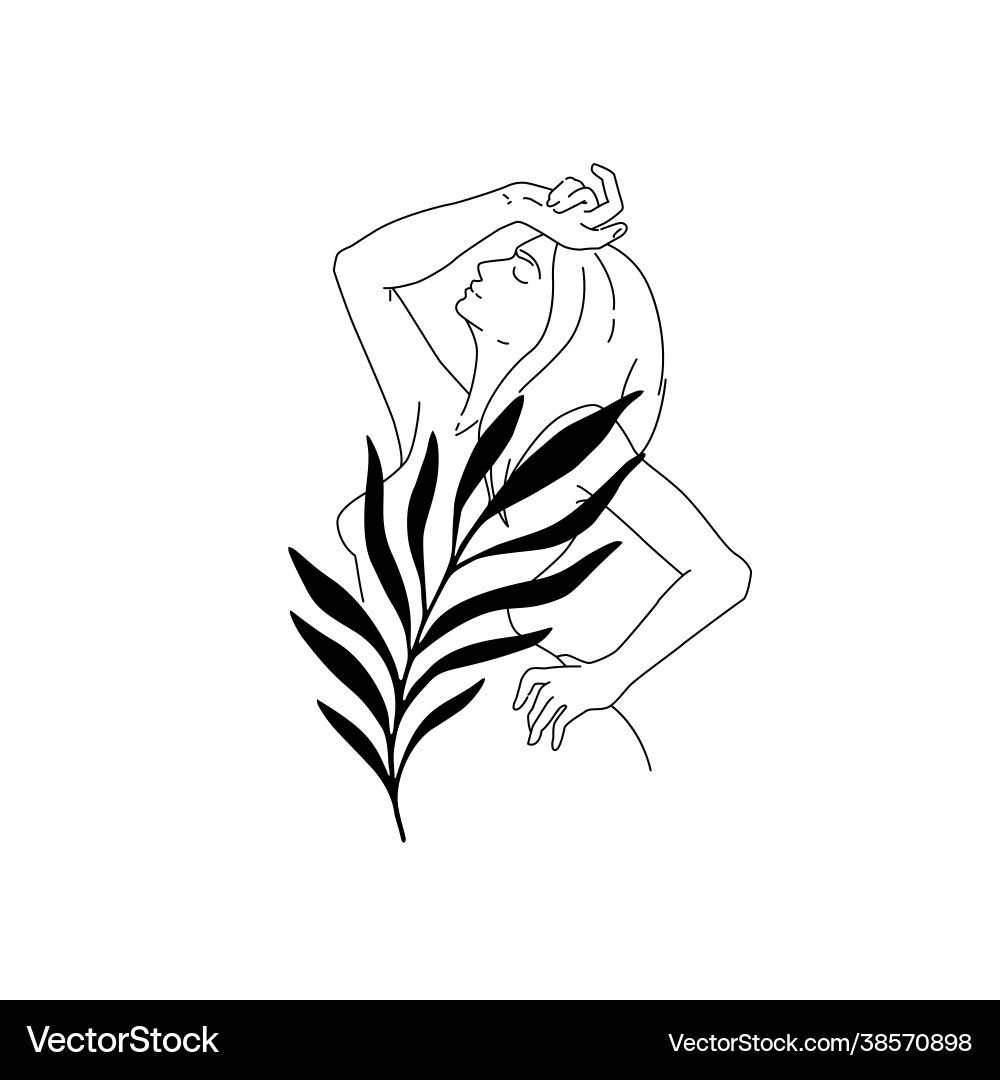 Female face with palm leaf isolated on white Vector Image