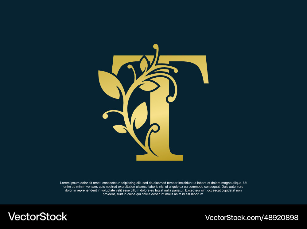 Golden elegant logo design with letter t initial Vector Image