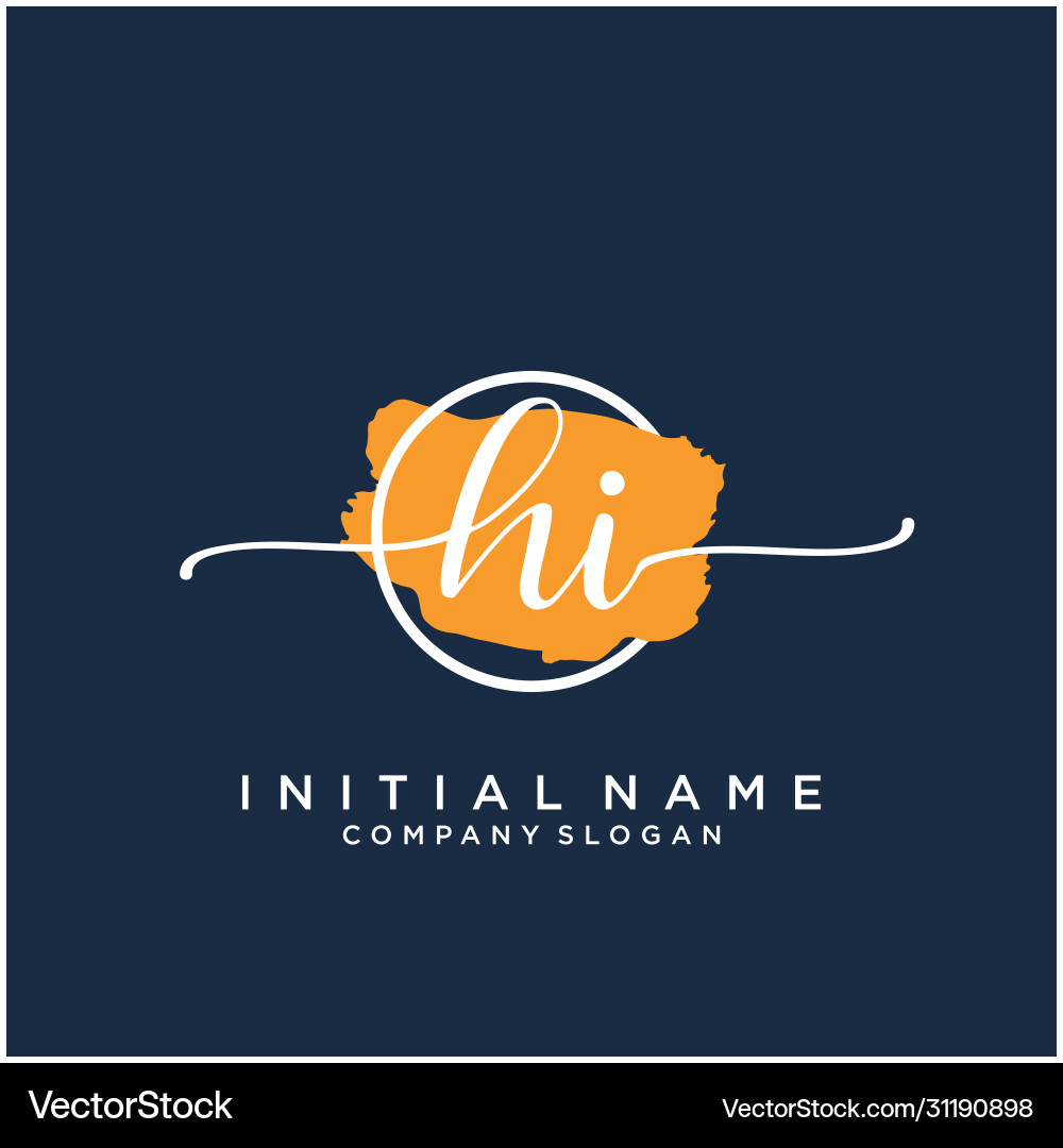 Hi initial handwriting logo design with brush Vector Image