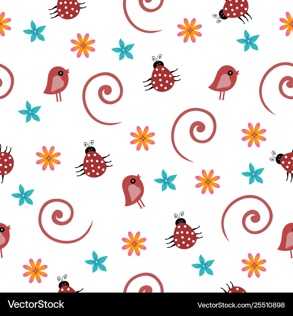 Seamless pattern with animal ladybird and bird Vector Image
