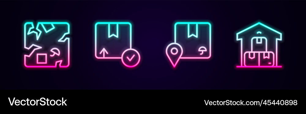 Set line broken cardboard box carton location Vector Image