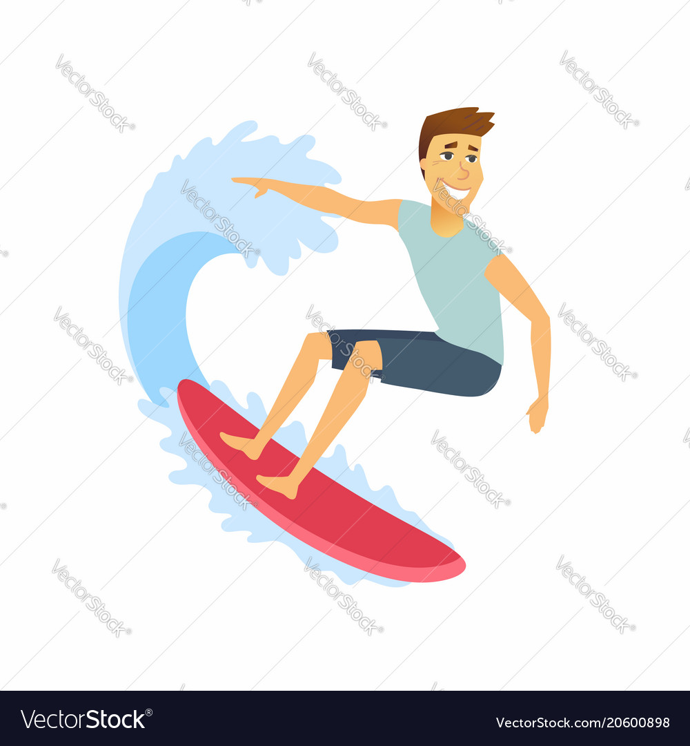 Surfer Riding The Wave Cartoon People Character Vector Image