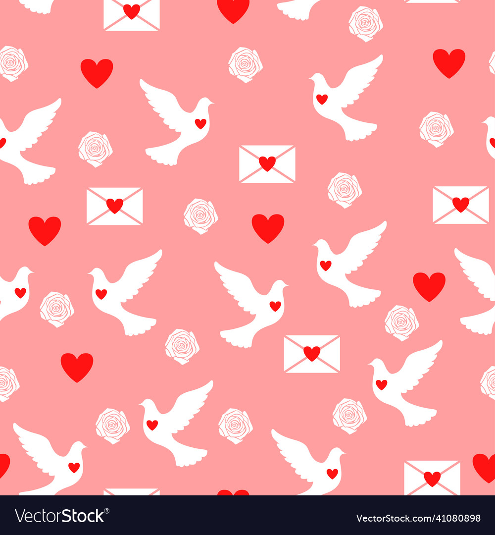 Valentines day pattern seamless with doves hearts Vector Image
