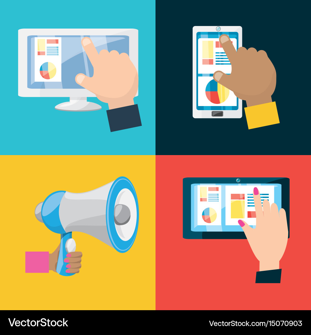 Colorful set icon digital marketing Royalty Free Vector