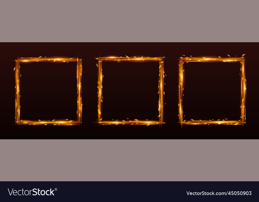 Frames with fire sparkle effect square borders Vector Image