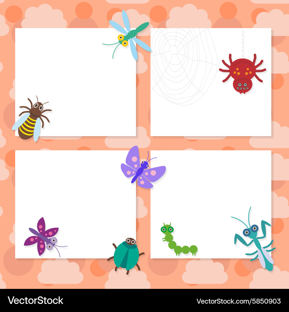 Funny insects set spider butterfly caterpillar Vector Image
