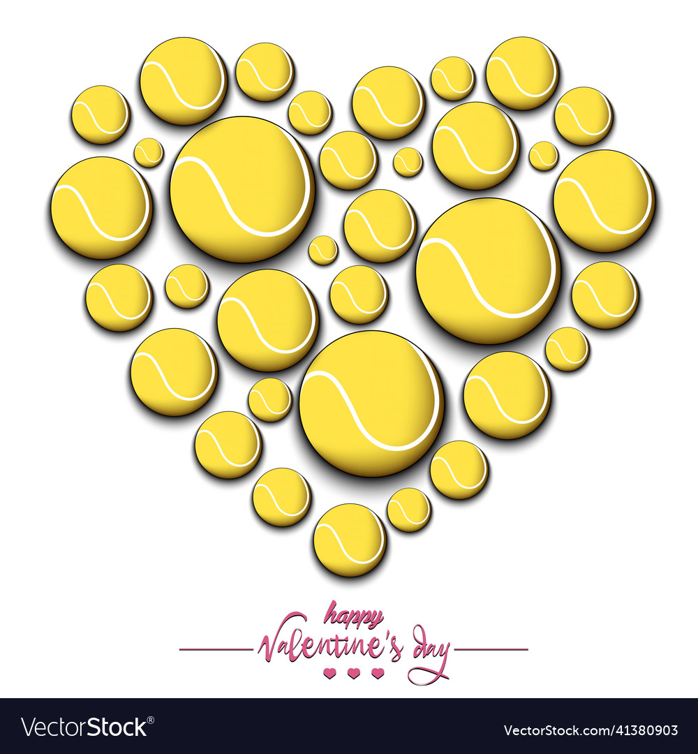 Happy Valentines Day Heart Of Tennis Balls Vector Image