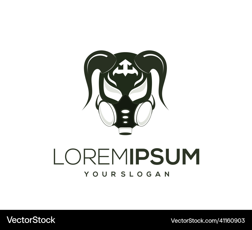 Horned head logo and wearing a mask Royalty Free Vector