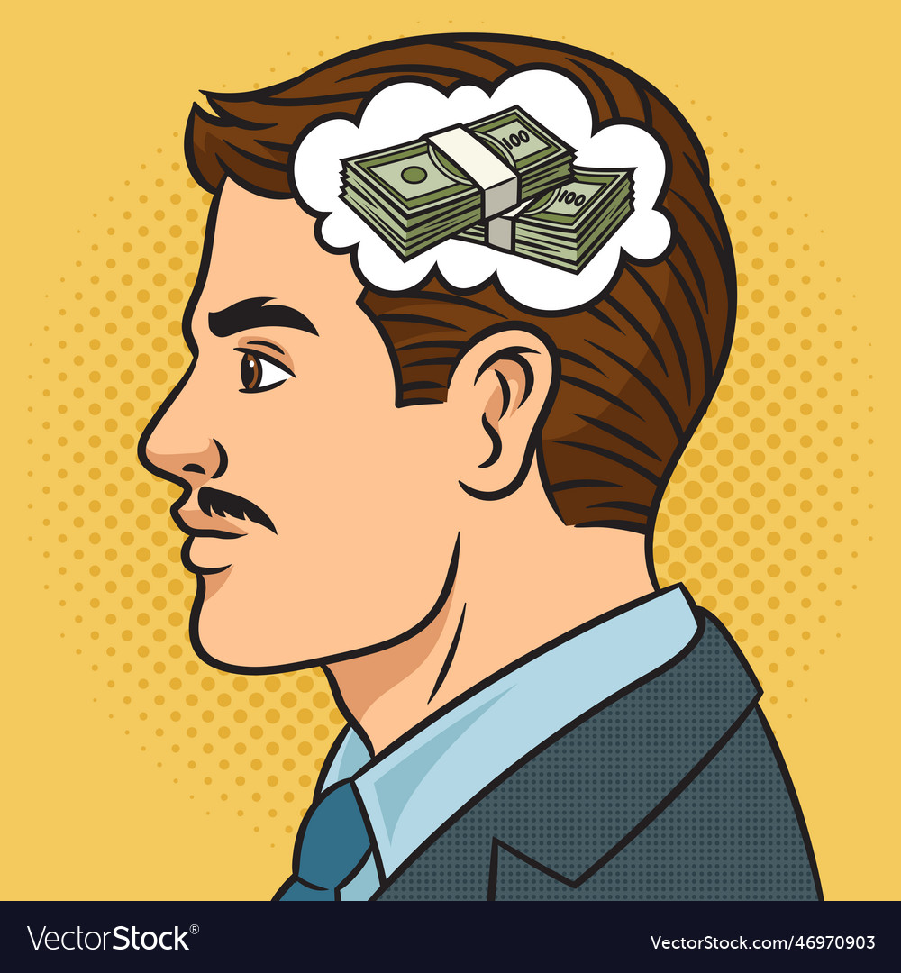 Man thinking about money pop art Royalty Free Vector Image