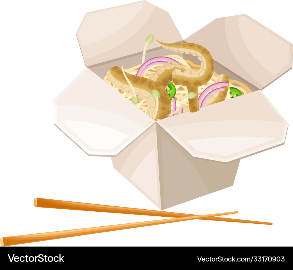 Udon-noodle with octopus as seafood dish Vector Image