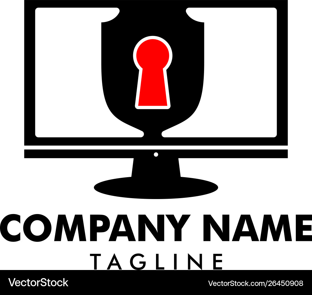 Computer security logo key symbol on monitor Vector Image