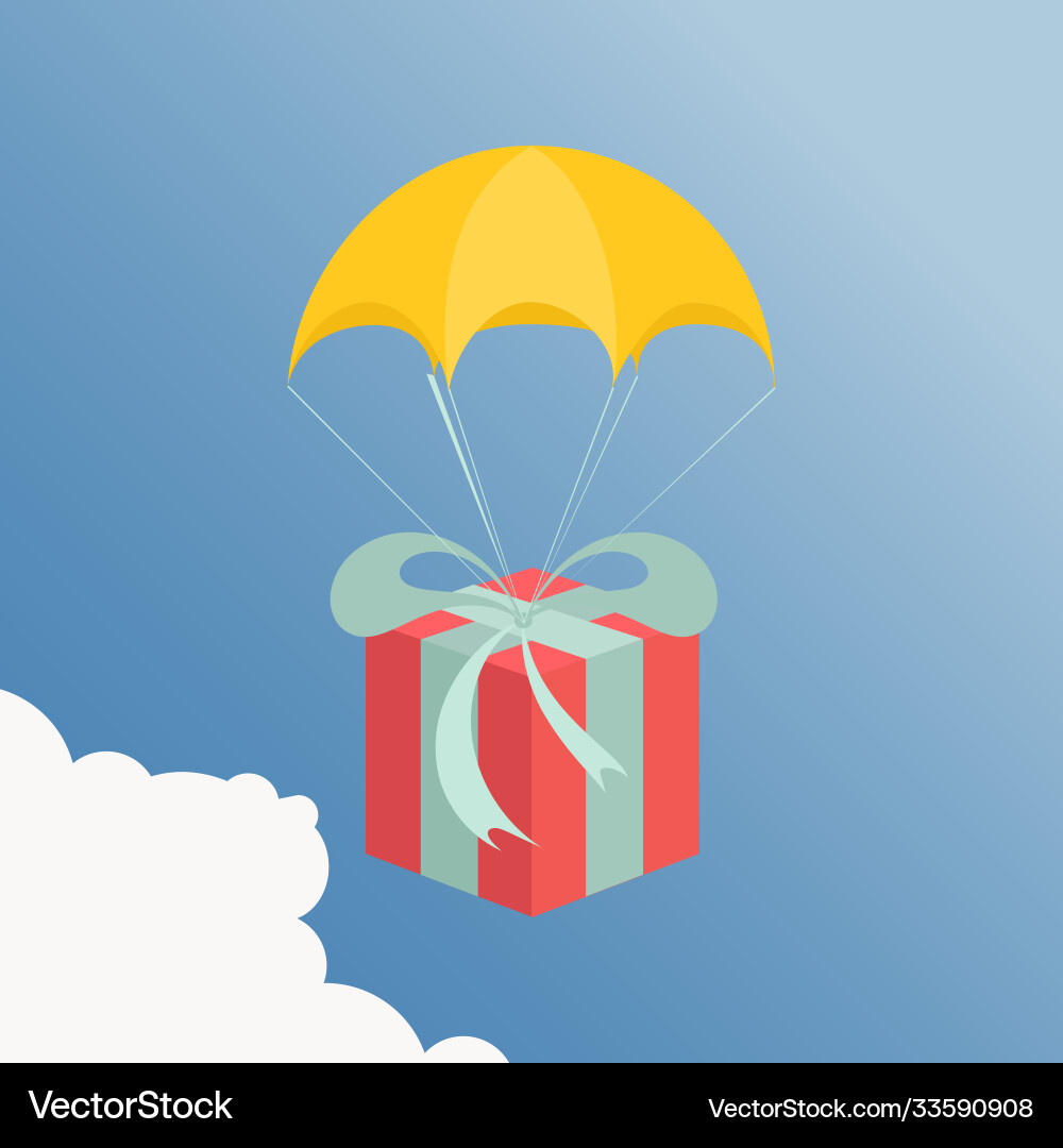 Delivery service parachute with parcel gift Vector Image