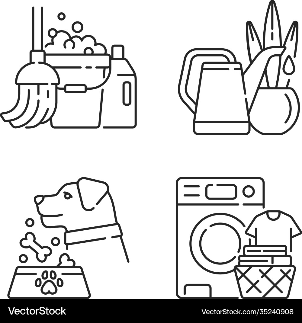 Domestic chores linear icons set Royalty Free Vector Image