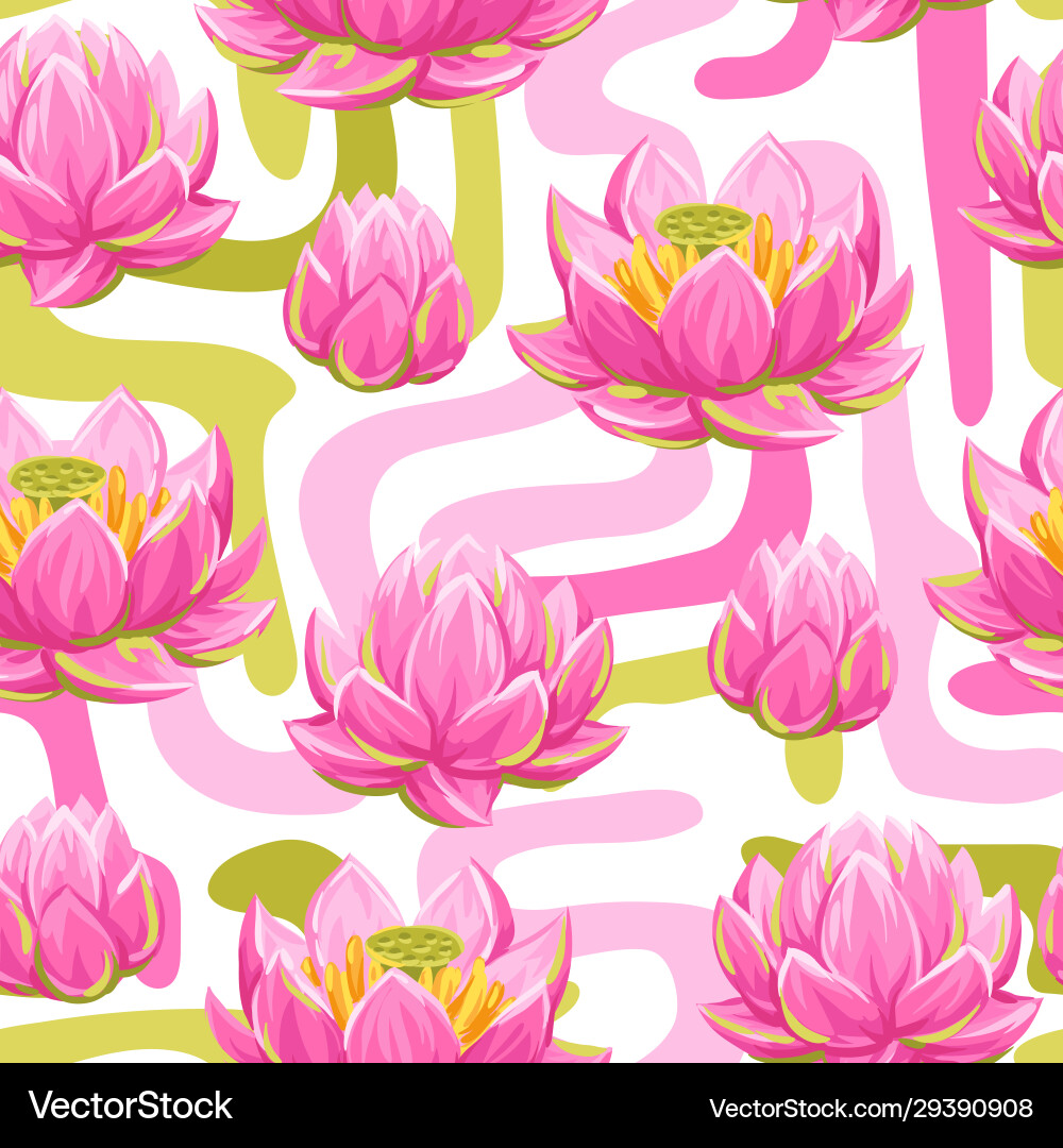 Seamless pattern with lotus flowers water lily Vector Image