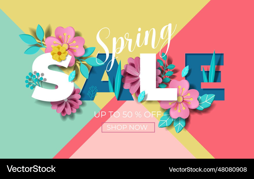 Spring sale background with beautiful colorful Vector Image