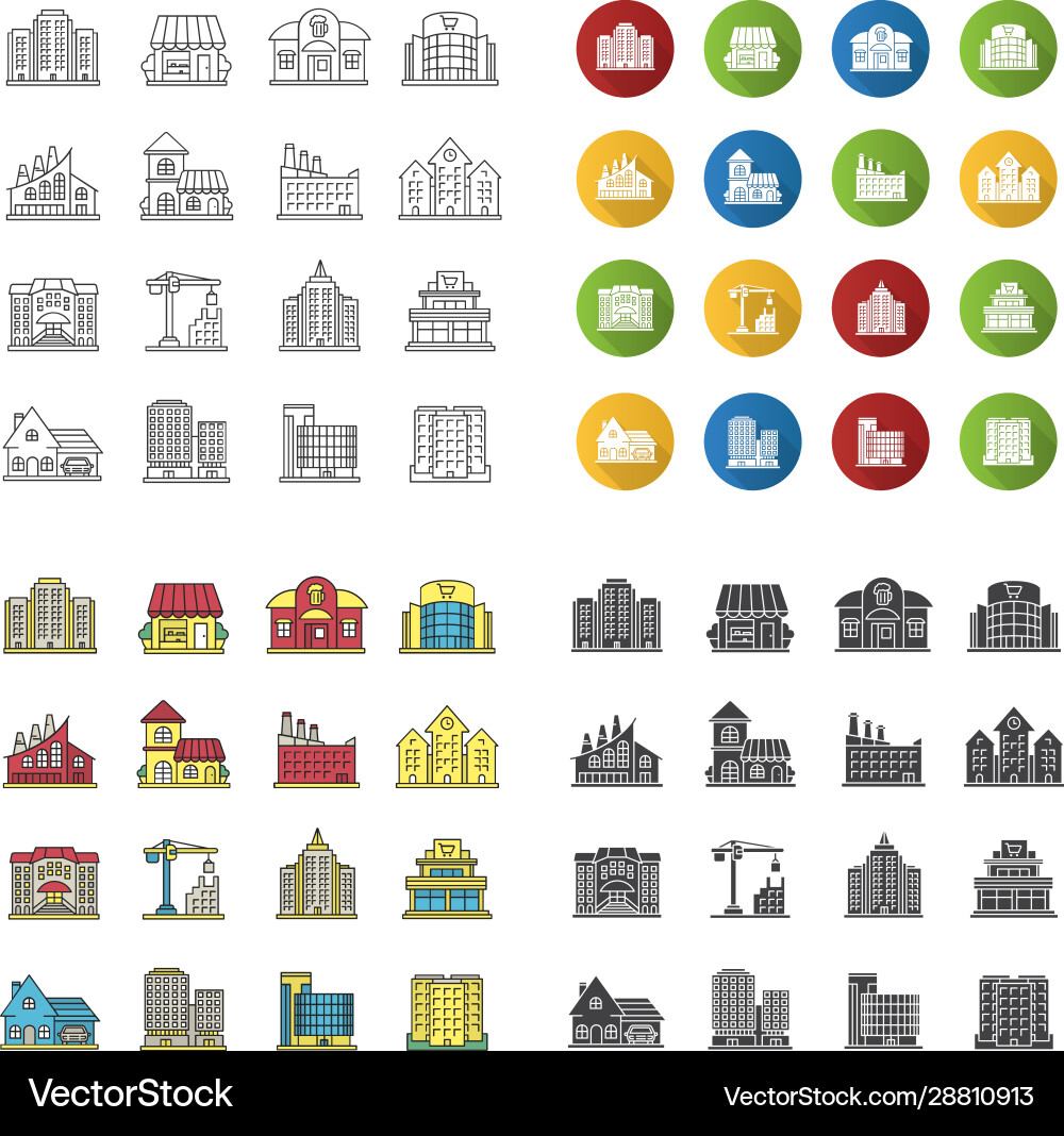 City buildings icons set Royalty Free Vector Image