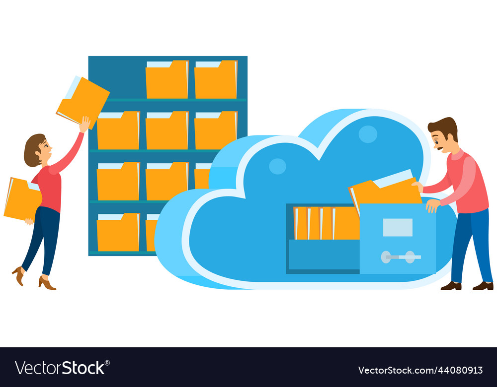 Cloud storage technology concept people stacking Vector Image