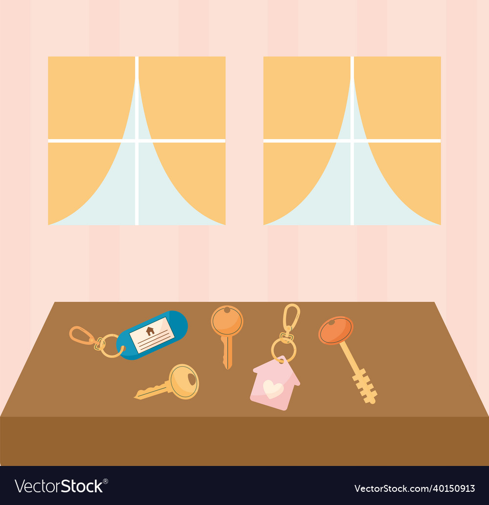 Cute keychains over table Royalty Free Vector Image