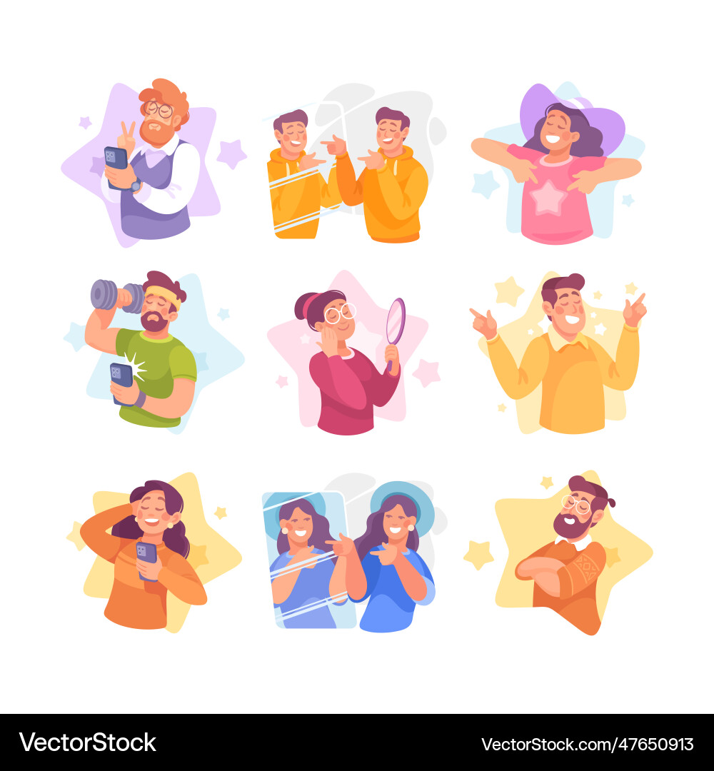 Ego with self confident people character looking Vector Image