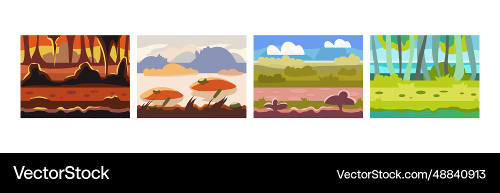 Flat landscapes view and picture as game Vector Image